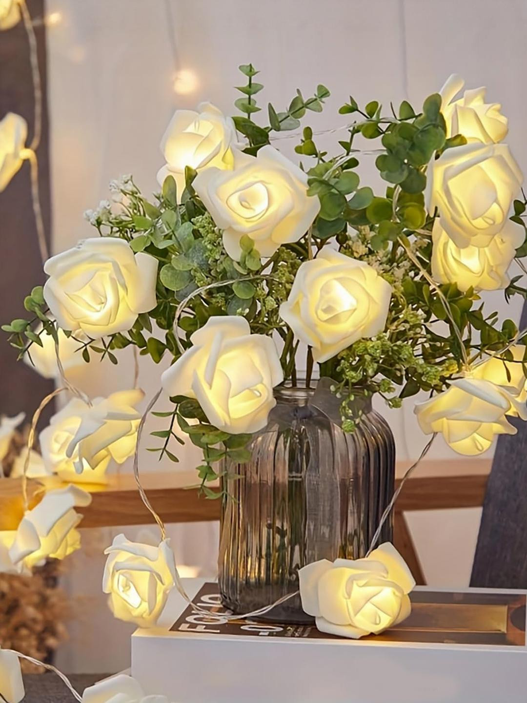 Buy Decorcity White 14 LED Electric Operated Rose String Lights ...