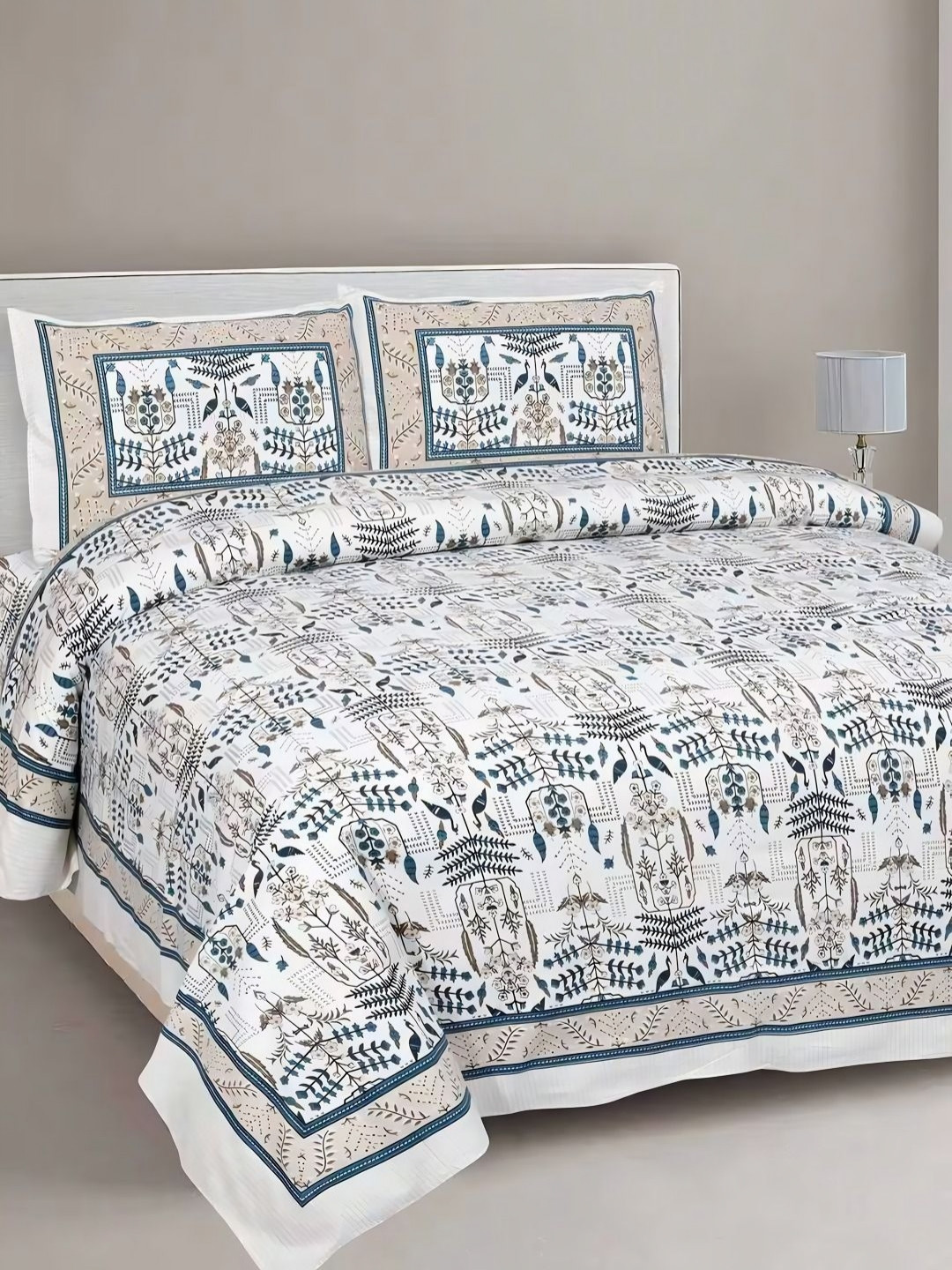 Buy Bombay Spreads Blue & Off White Floral 180 TC Cotton King Bedsheet ...