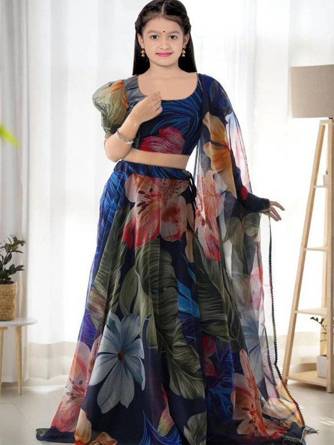 Buy Piludi Girls Printed Ready To Wear Lehenga & Blouse With Dupatta ...