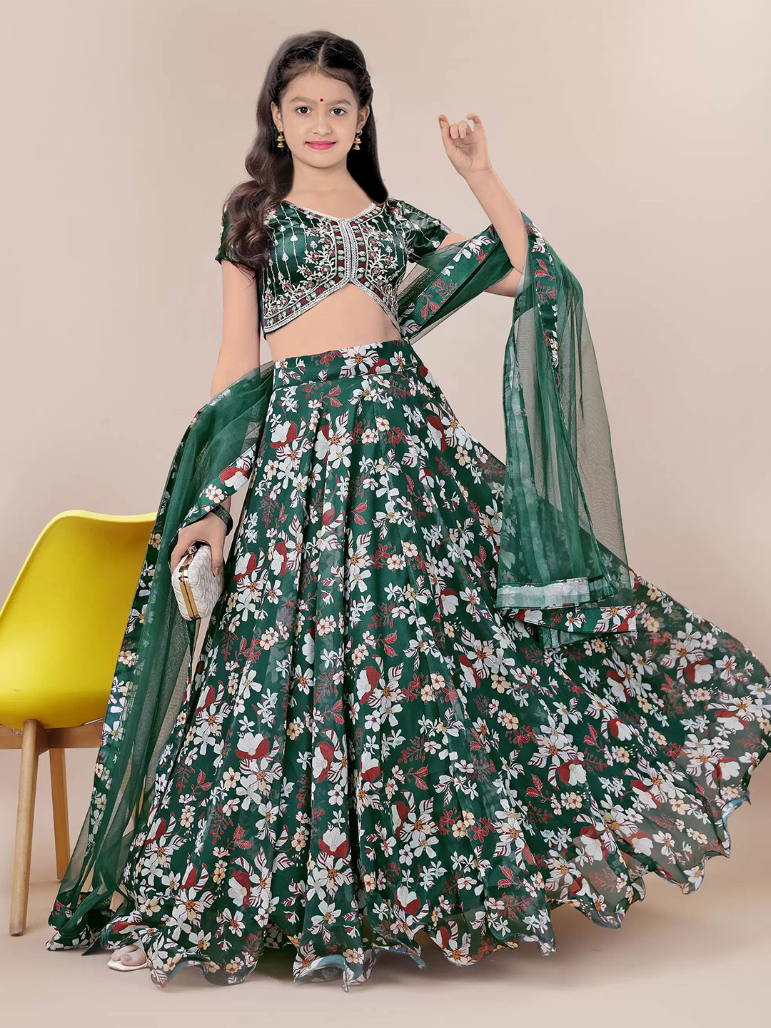 Buy Piludi Girls Printed Ready To Wear Lehenga & Blouse With Dupatta ...