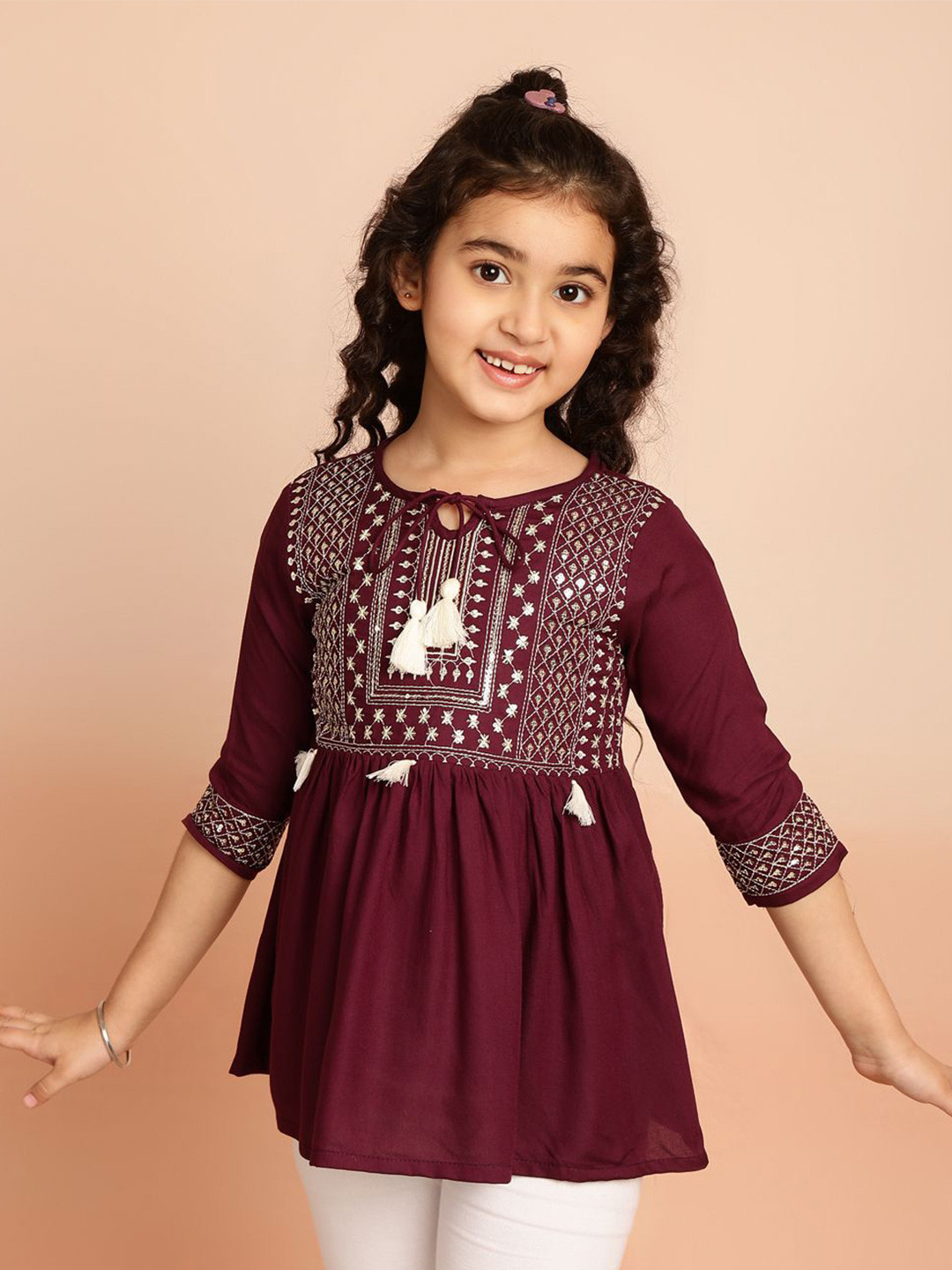 Buy Miss & Chief Girls Embroidered Tie Up Neck Top - Tops for Girls ...
