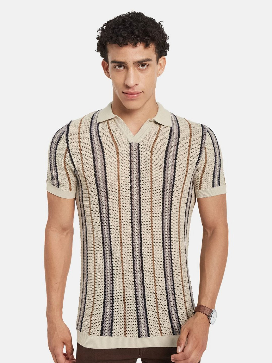Buy METTLE Men Striped Polo Collar Cotton T Shirt - Tshirts for Men 34744346 | Myntra