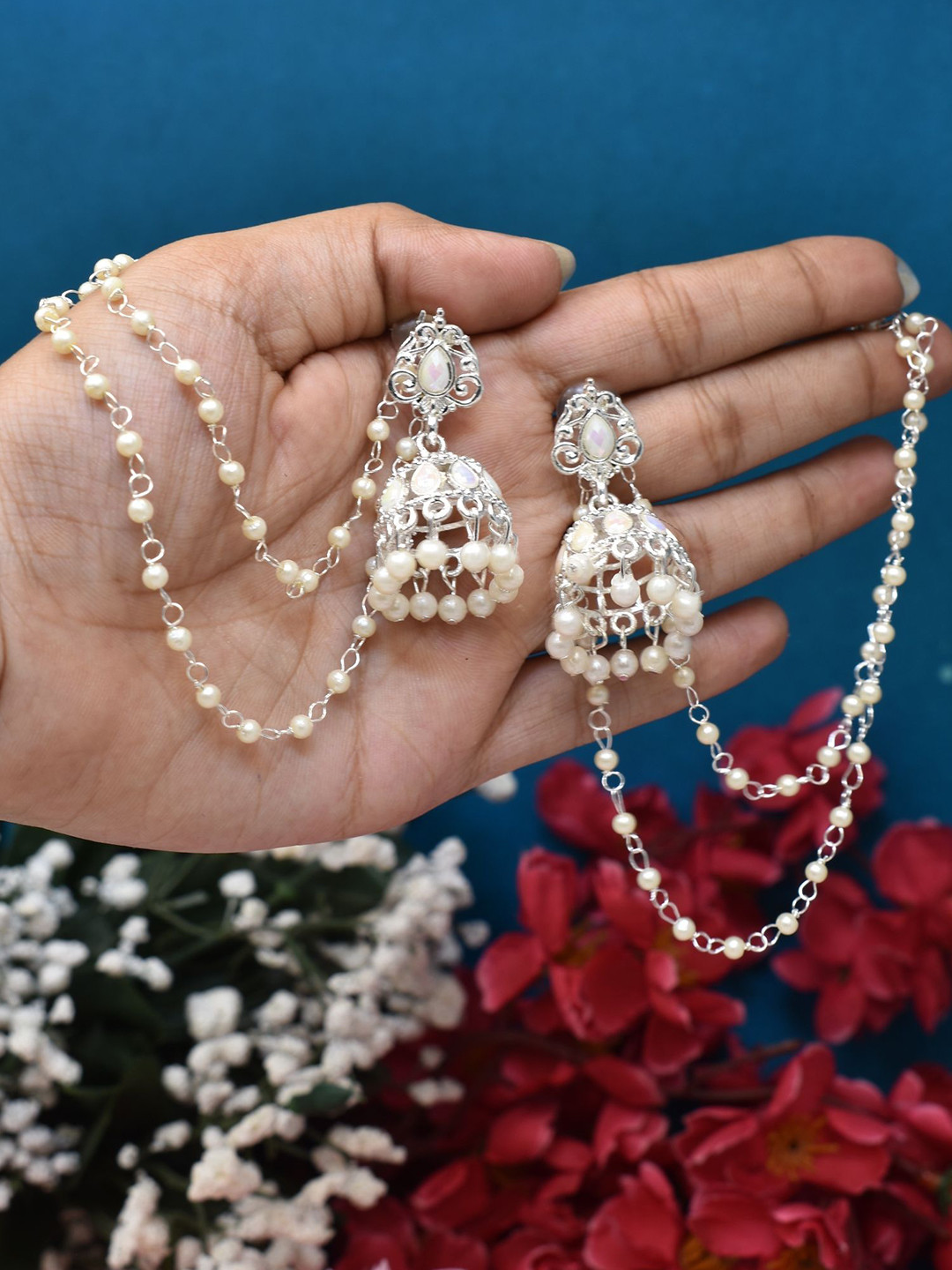 Buy MEIRA JEWELLERY German Silver Pearls Beaded Oxidised Dome Shaped ...