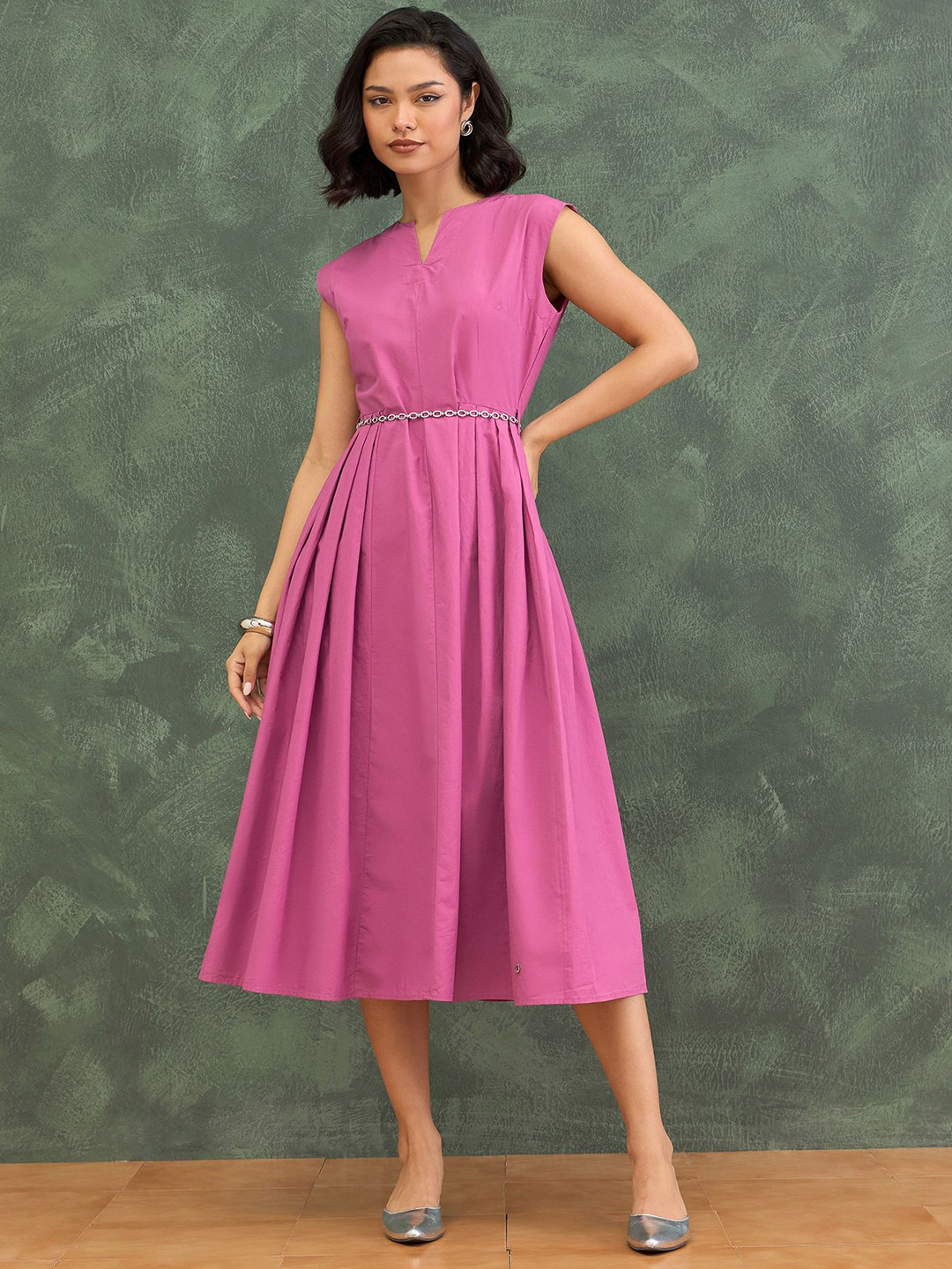 Buy Iconic Belted Pure Cotton Fit & Flare Midi Dress - Dresses for ...