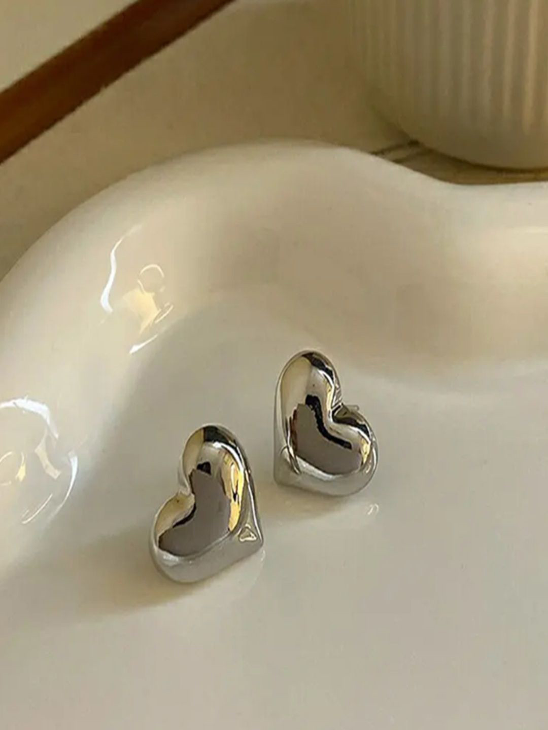 Buy TEULRIP Silver Plated Heart Shaped Studs - Earrings for Women ...