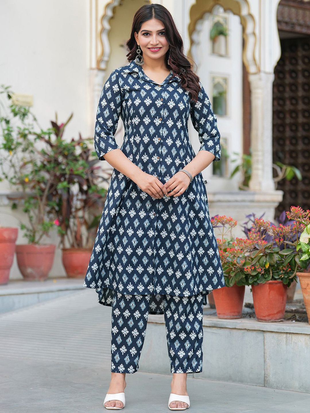 Buy Pistaa Women Ethnic Motifs Printed Regular Pure Cotton Kurta Set ...