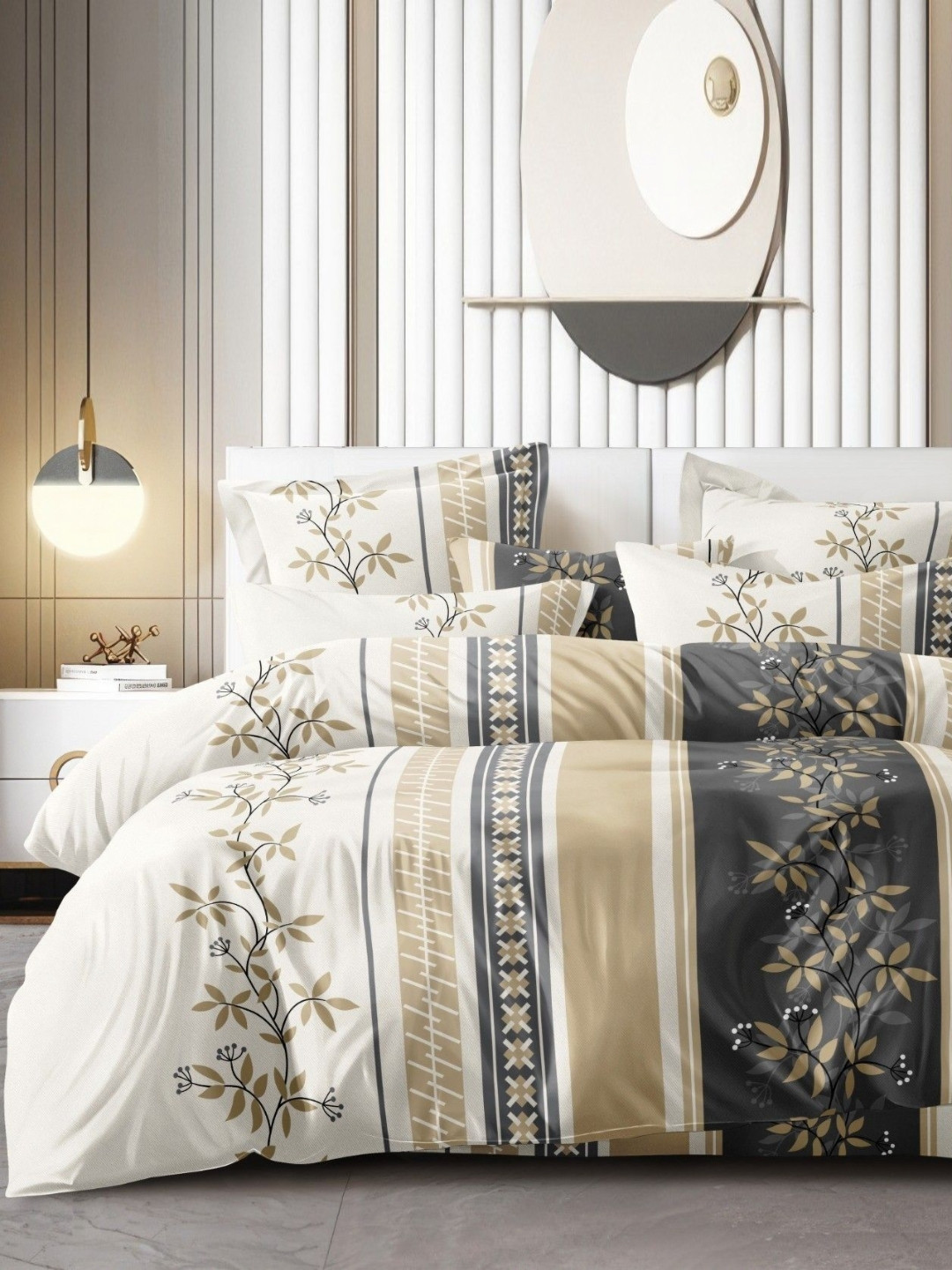 Buy Aura Cream Colored Printed Duvet Cover With 2 Pillow Covers - Duvet ...