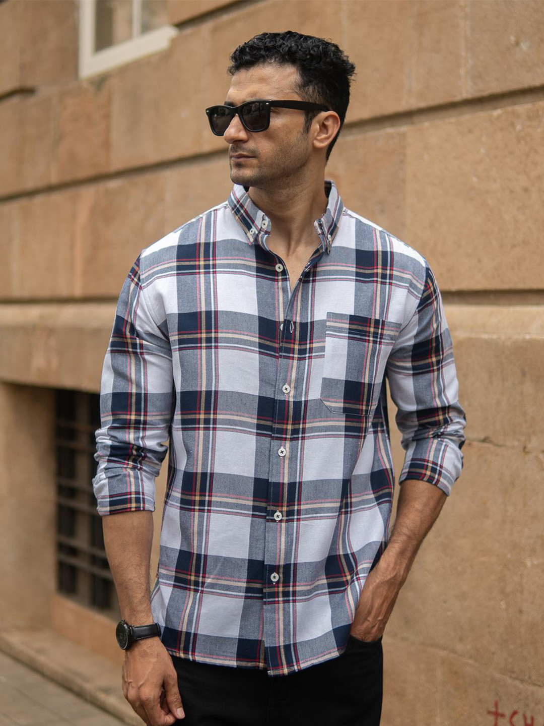 Buy Powerlook Men Tartan Checked Button Down Collar Casual Shirt ...