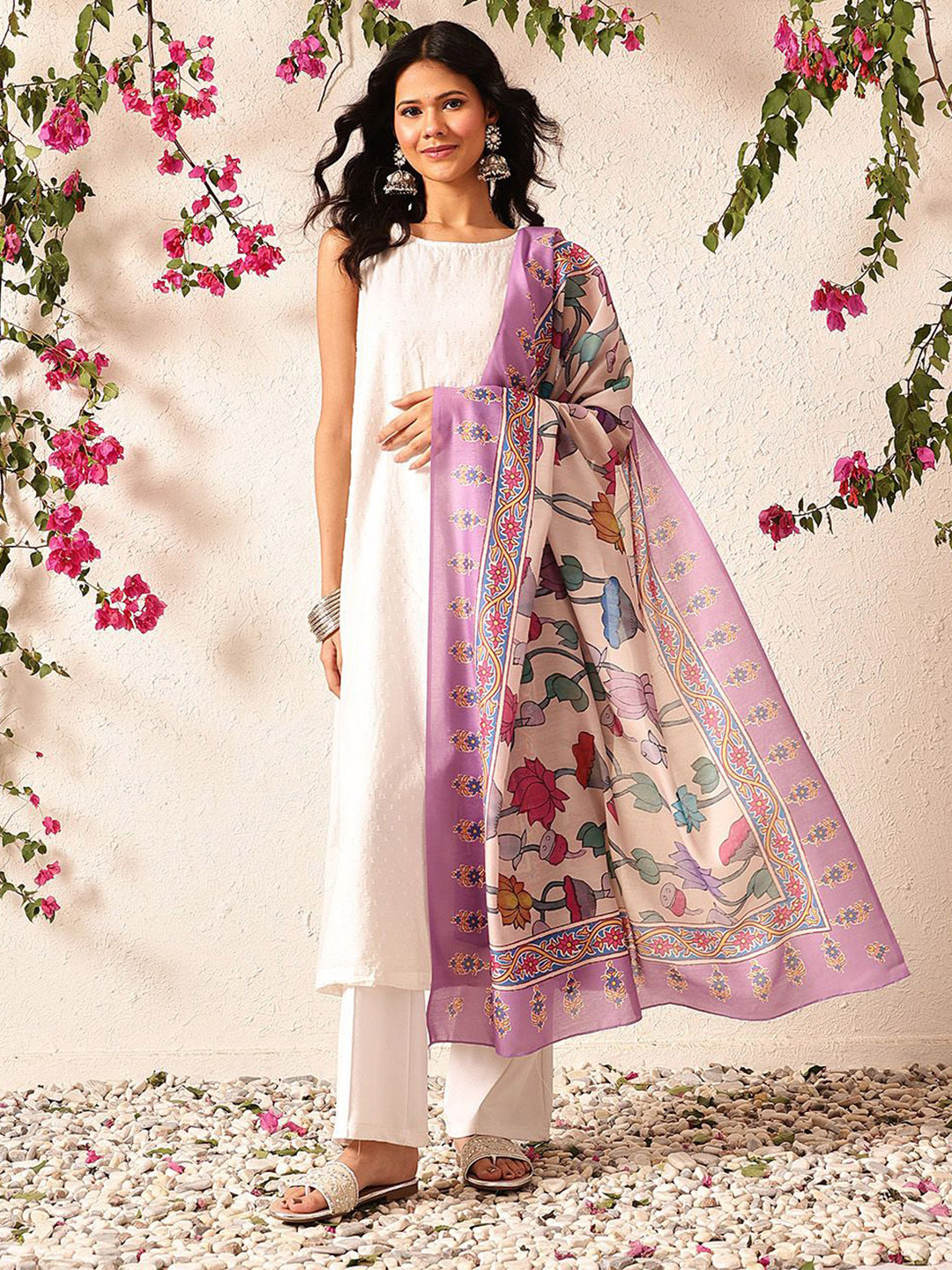 Buy Silk Land Floral Printed Kalamkari Mul Cotton Dupatta - Dupatta for ...