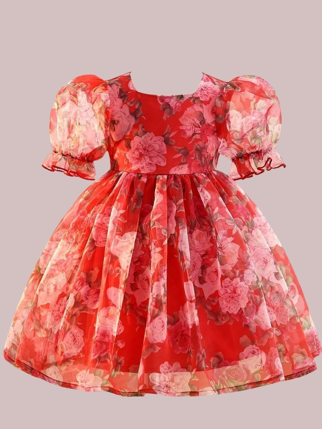 Buy Miss & Chief Girls Floral Printed Puff Sleeve Fit & Flare Dress ...