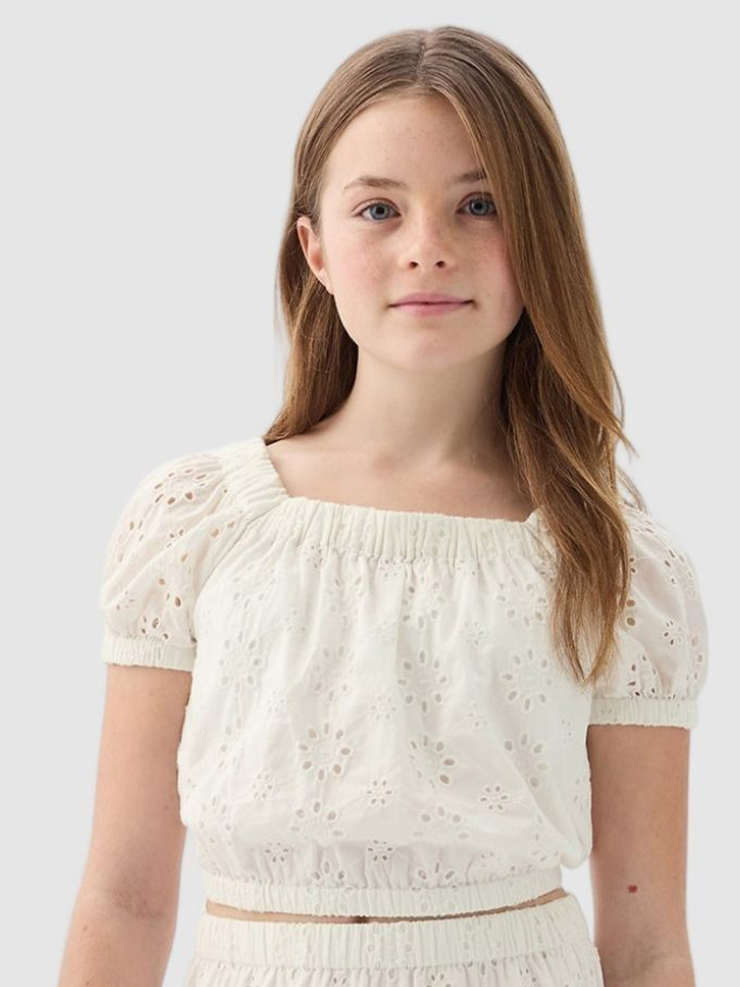 Buy GAP Girls Pure Cotton Square Neck Schiffli Crop Top - Tops for ...