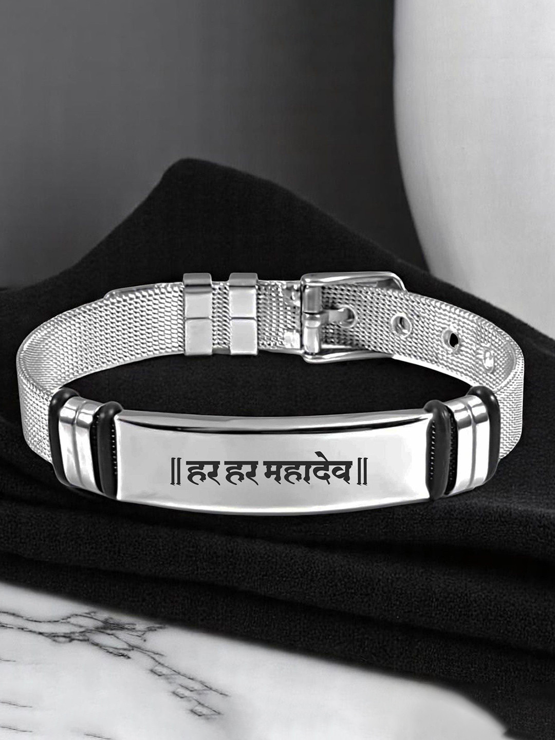 Buy M Men Style Silver Plated Stainless Steel Mesh Har Har Mahadev ...