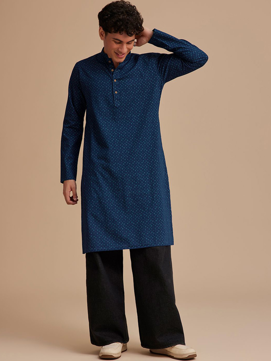 Buy KALKI Fashion Men Floral Printed Regular Kurta With Trousers ...