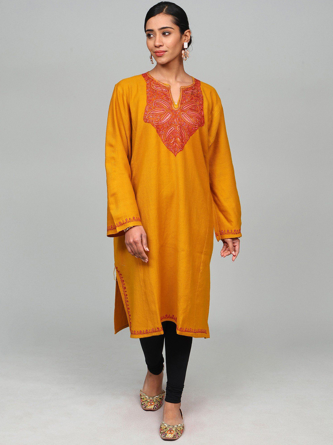 Buy Exotic India Women Paisley Embroidered Keyhole Neck Flared Sleeves ...