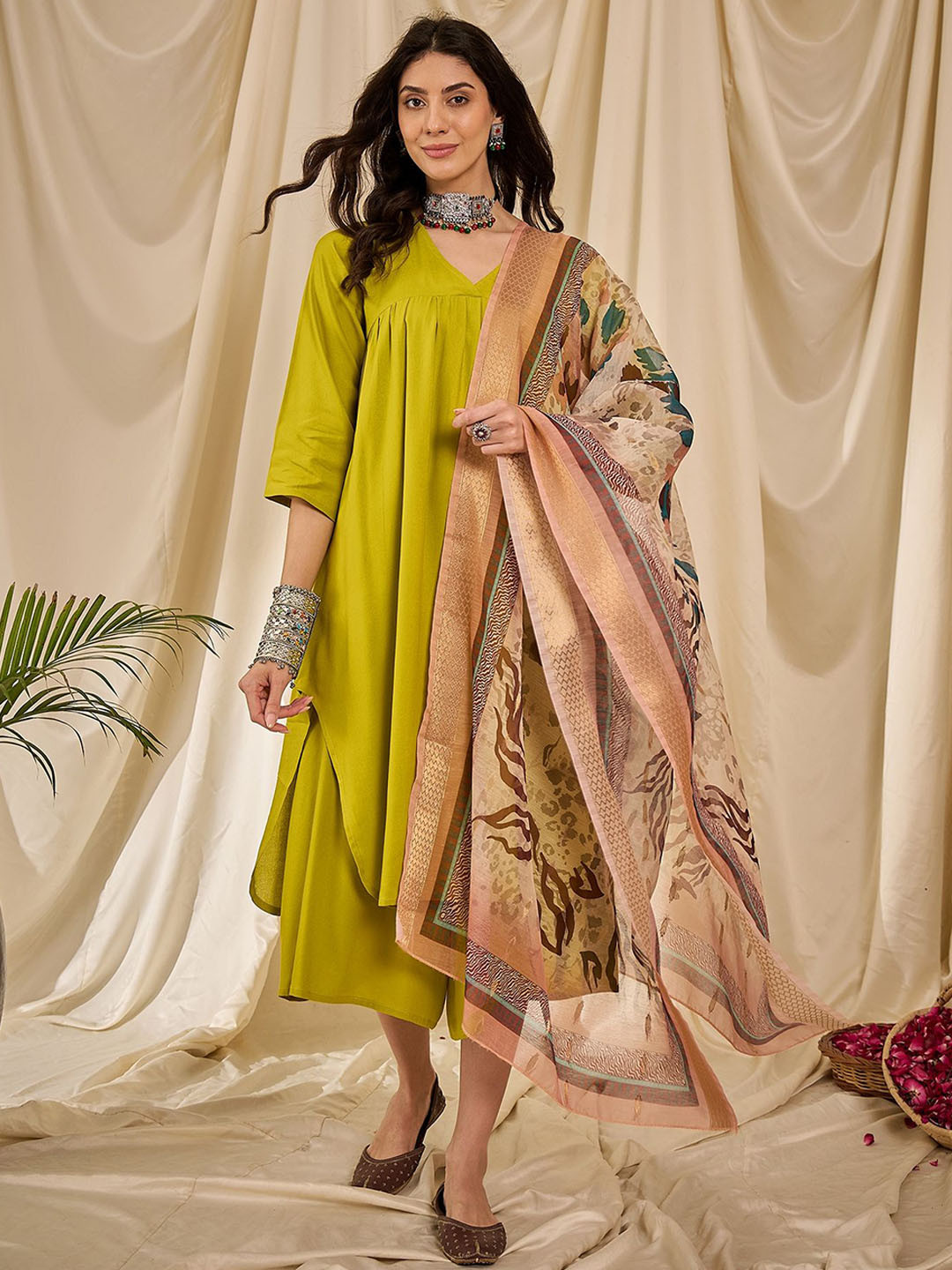 Buy InWeave Women Regular Kurta With Palazzos & With Dupatta - Kurta ...