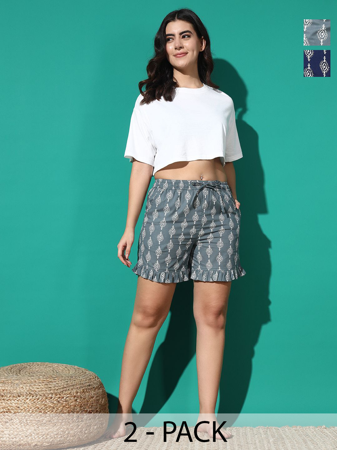 Buy MBeautiful Women Ethnic Motifs Pack Of 2 Printed Lounge Shorts ...