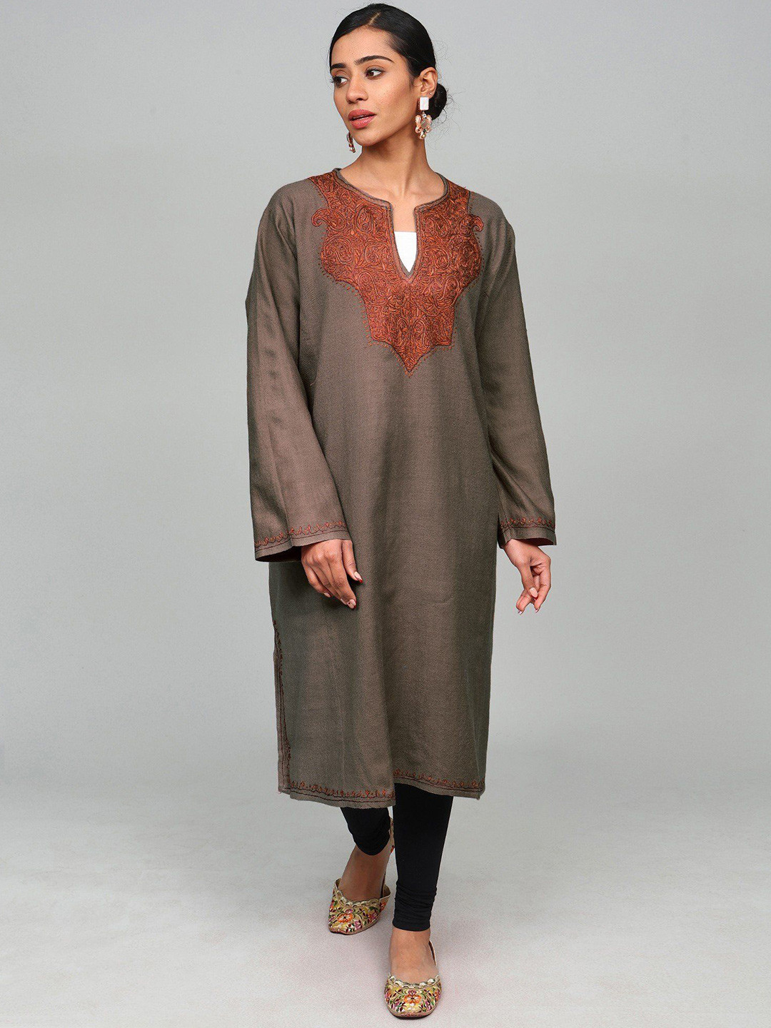 Buy Exotic India Women Paisley Embroidered Keyhole Neck Flared Sleeves ...