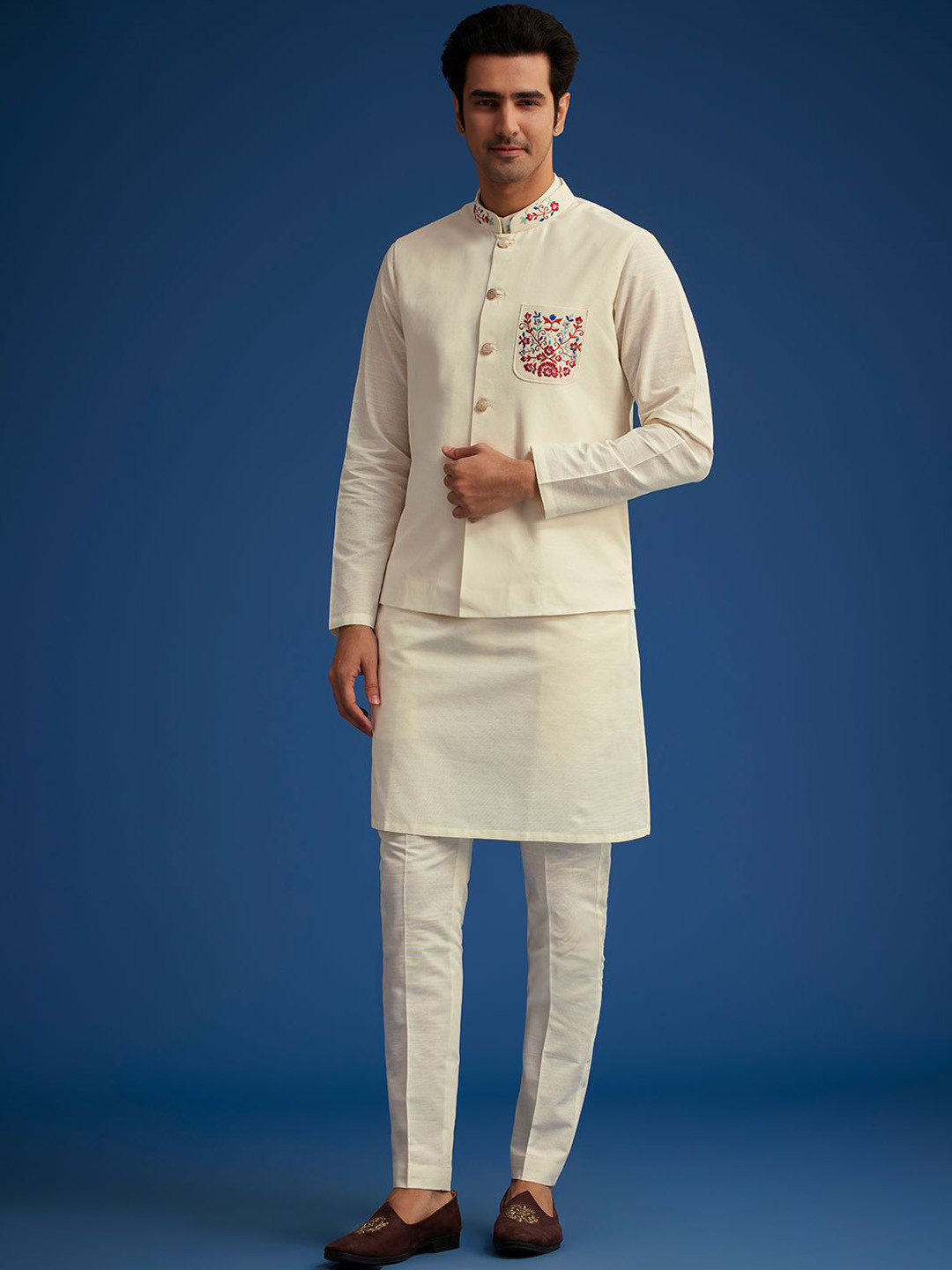 Buy KALKI Fashion Men Embroidered Regular Kurta With Trousers - Kurta ...