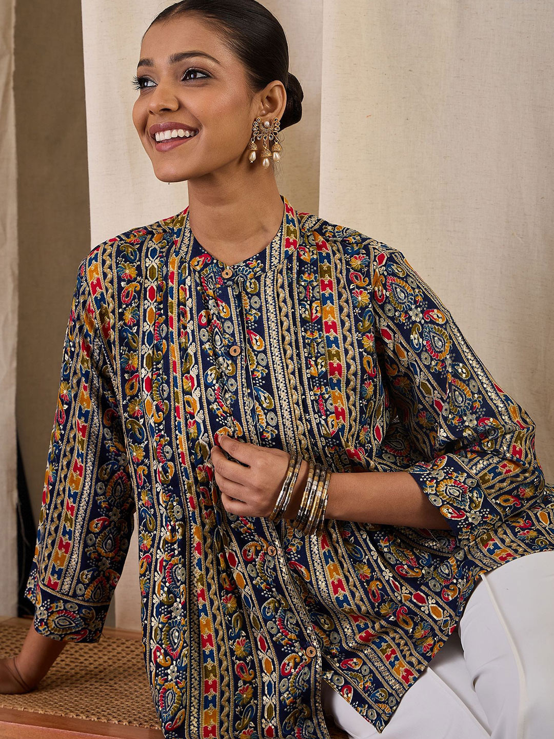 Buy Anouk Women Ethnic Motifs Printed A Line Short Kurti - Kurtis for ...