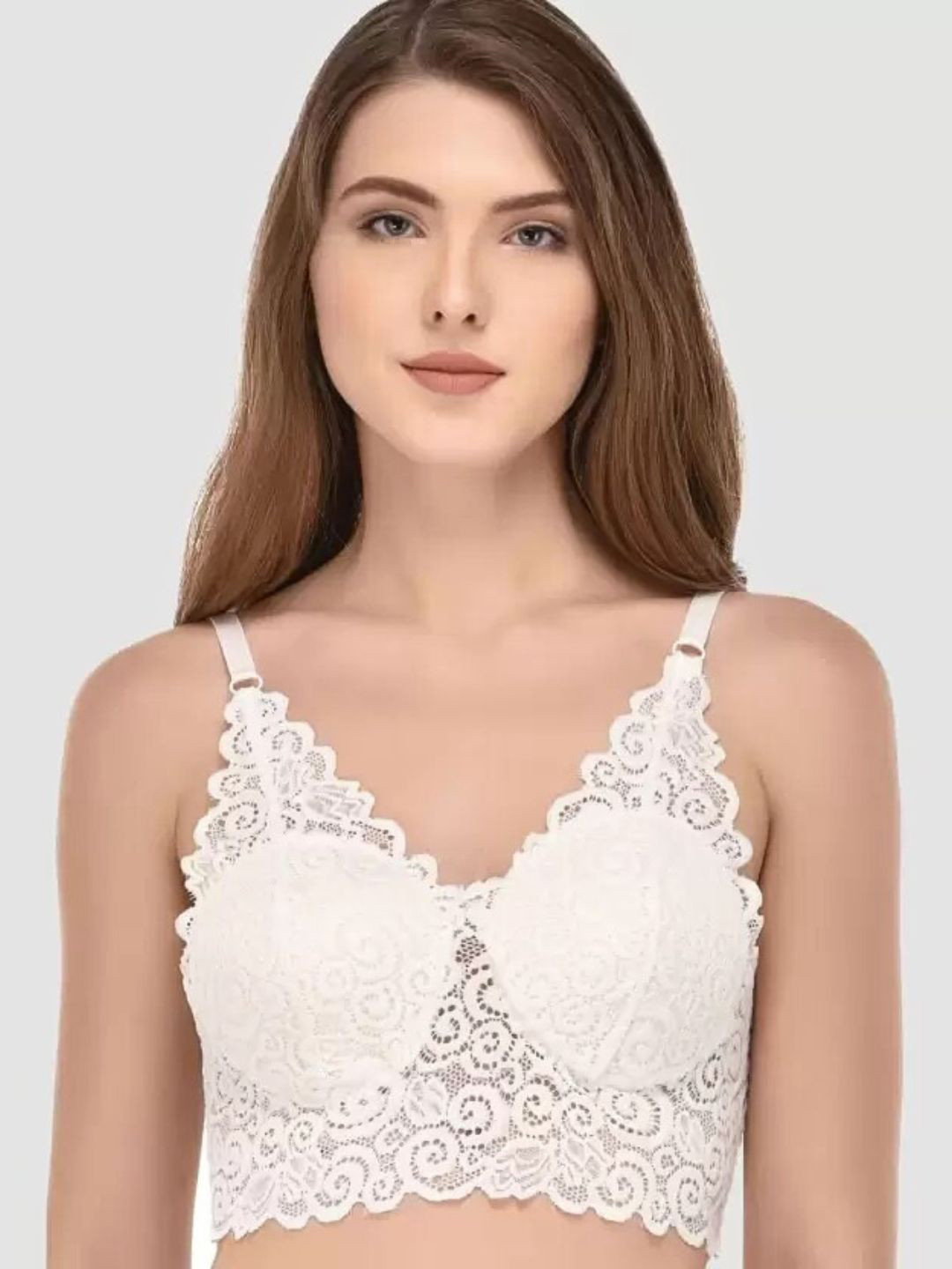 Buy POLLOLOCO Women Full Coverage Underwired Lightly Padded Cut And Sew Bralette Lace Bra - Bra ...