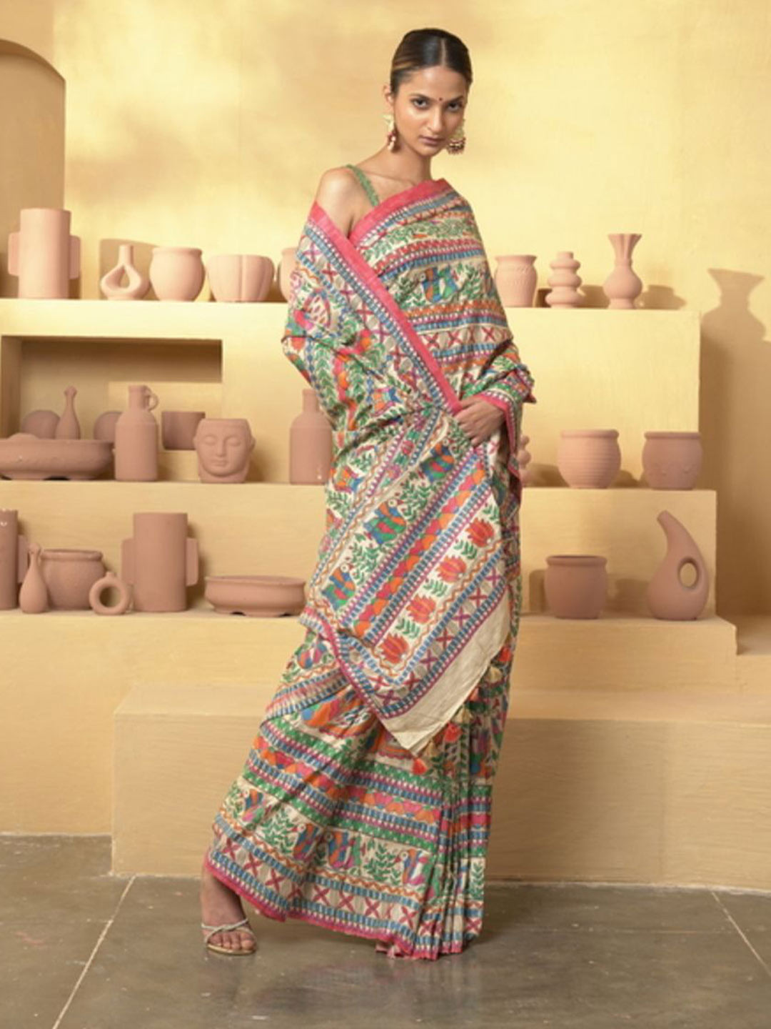 Buy HOUSE OF MAITHILI Ethnic Motifs Printed Pure Silk Saree - Sarees ...