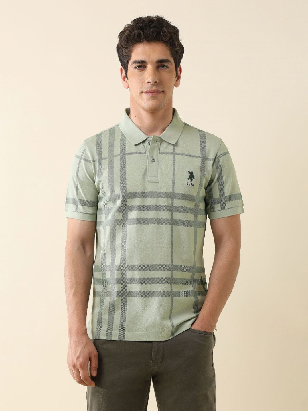 Buy U.S. Polo Assn. Men Checked Polo Collar Cotton T Shirt - Tshirts ...