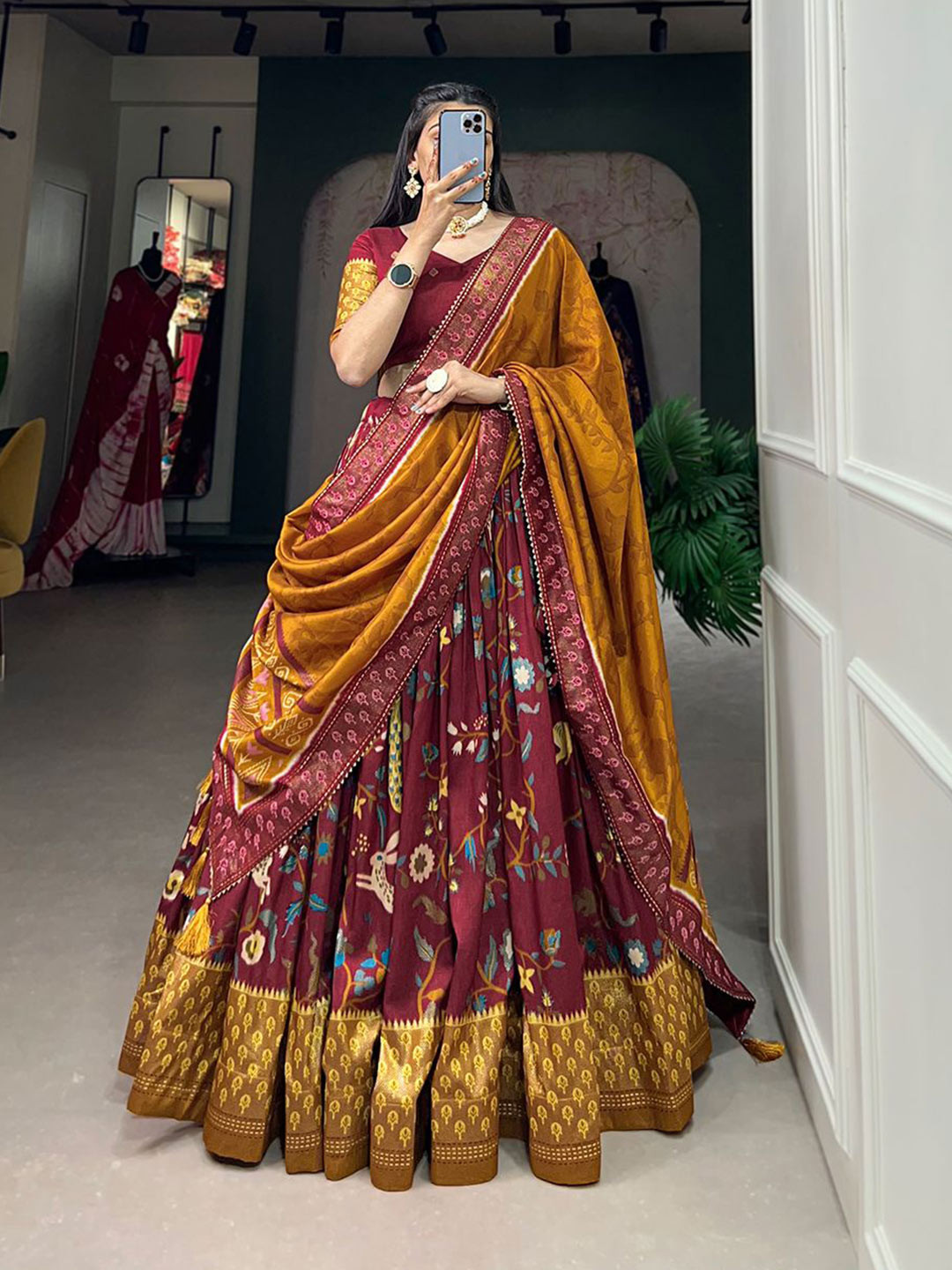 Buy RADHVI BIZ Printed Ready To Wear Lehenga & Semi Stitched Blouse ...