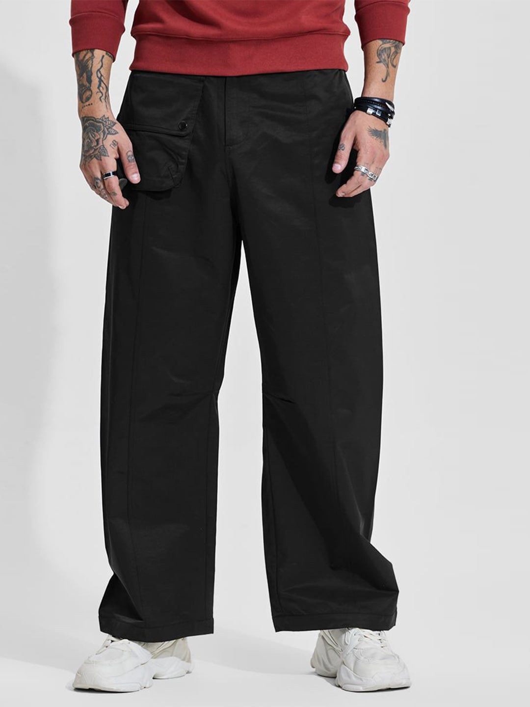Buy Snitch Men Snitch Black Mid Rise Loose Fit Cargo Pants - Trousers ...