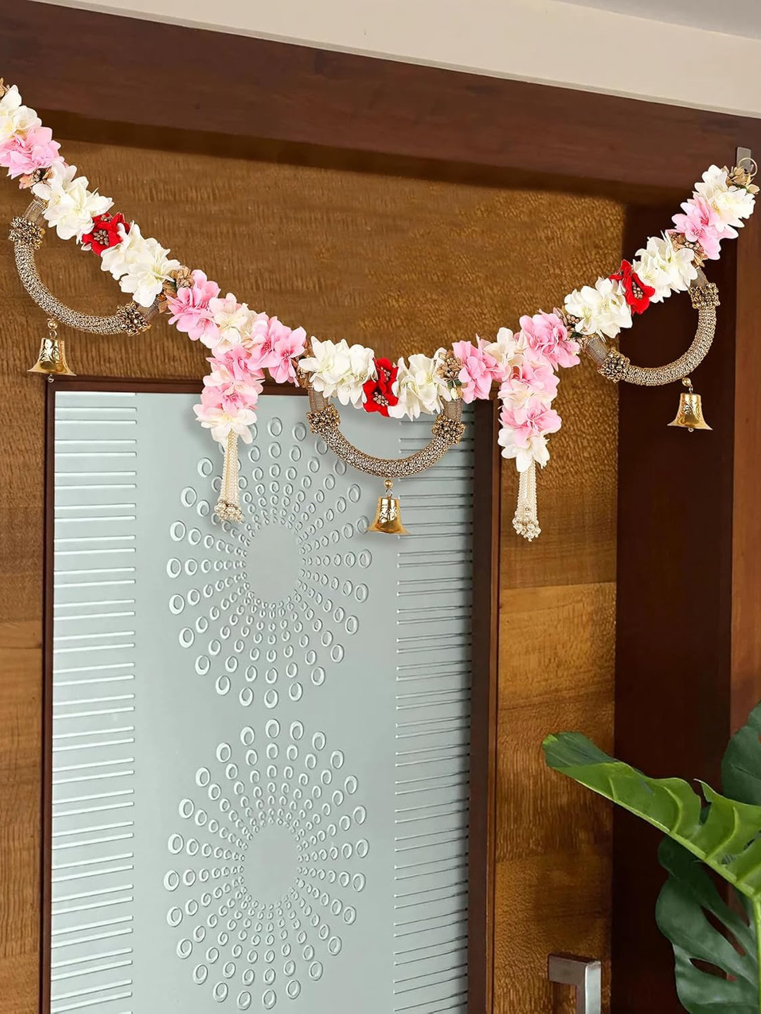 Buy THE HOME CO. Pink & White Textured Metal Scalp Toran Festive Decor ...