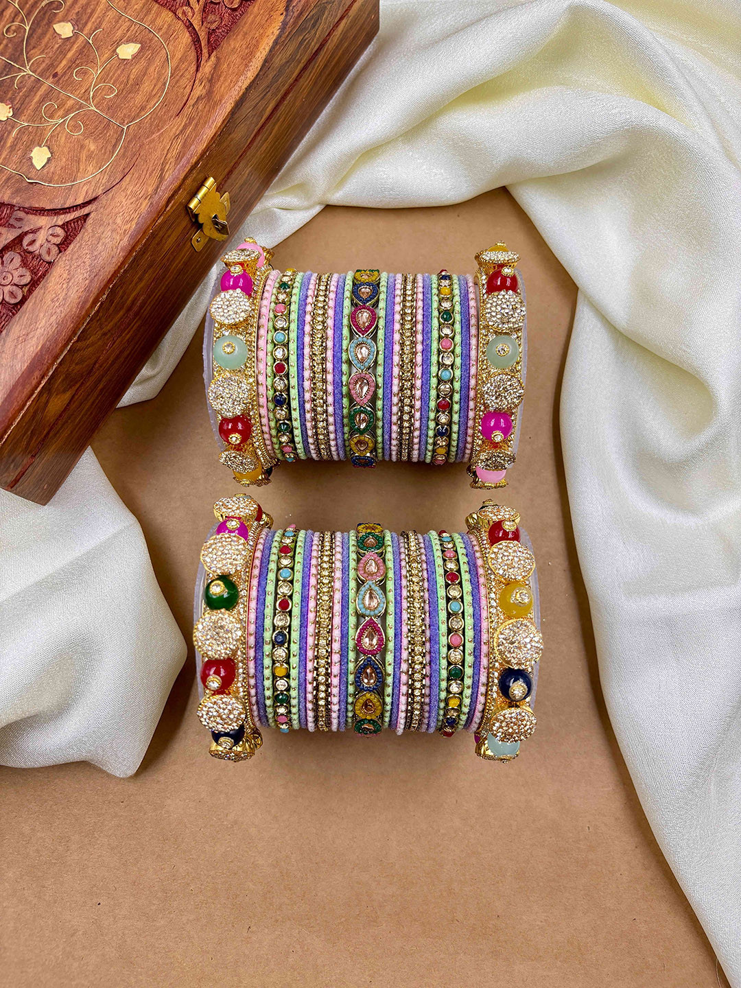 Buy Wedding Chuda By Hitesh Set Of 50 Traditional Multicoloured Zari ...