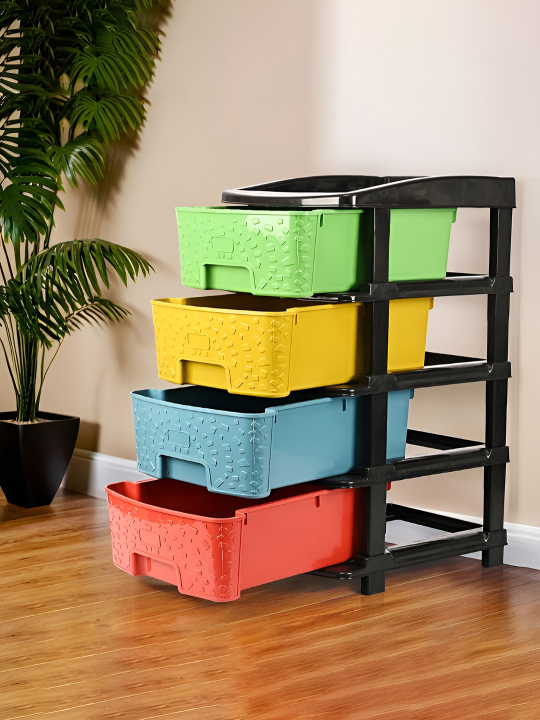 Buy Myntra Elegant Homes Black & Green Textured 4 Tier Drawer Storage ...