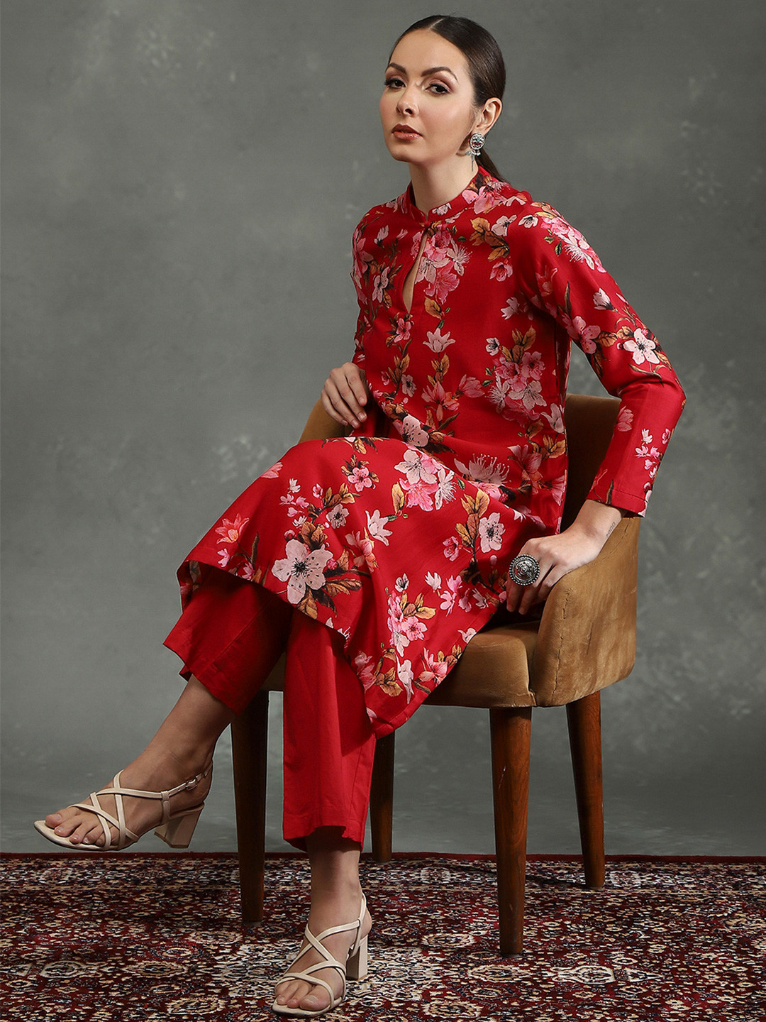 Buy Biba By Rohit Bal Women Floral Printed Regular Chanderi Silk Kurta ...
