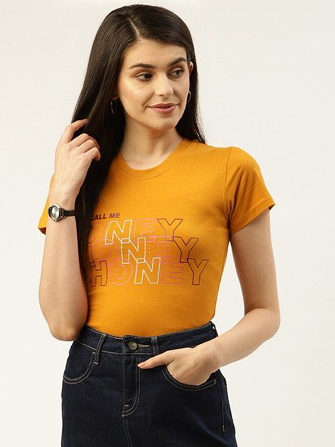 Buy Moda Rapido Women Typography Printed Round Neck Cotton T Shirt ...