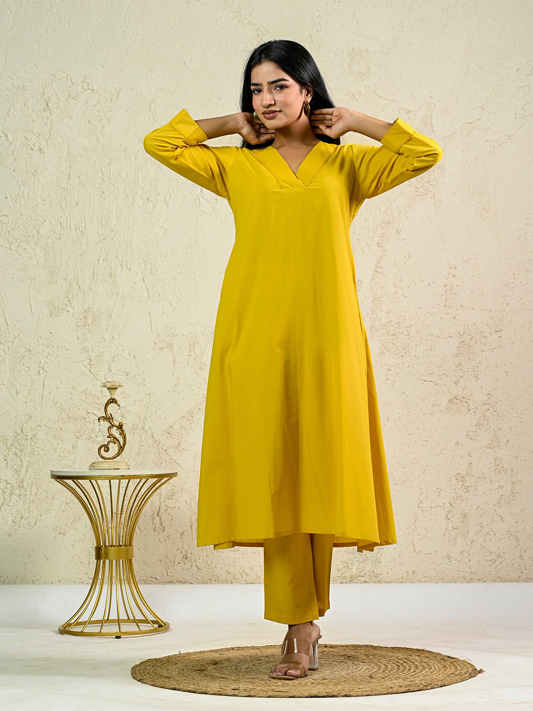 Buy INAAYA JAIPUR V Neck A Line Kurta With Trousers - Kurta Sets for ...
