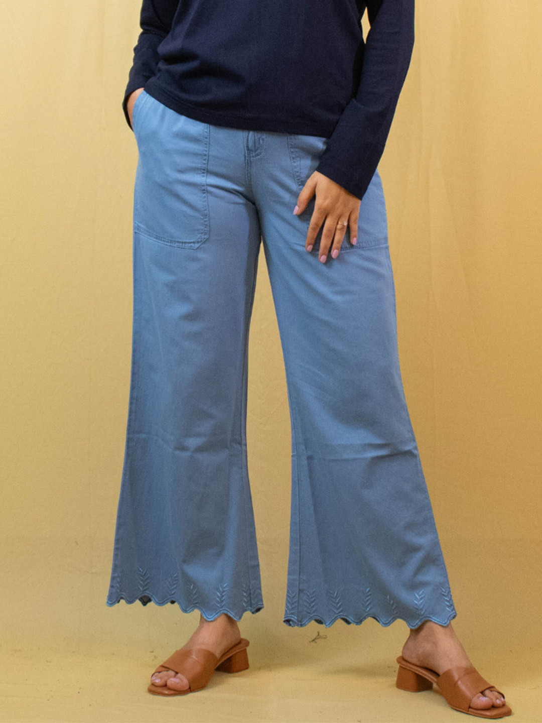 Buy GlamZei Women Pure Cotton Wide Leg Flared Korean Pants - Trousers ...