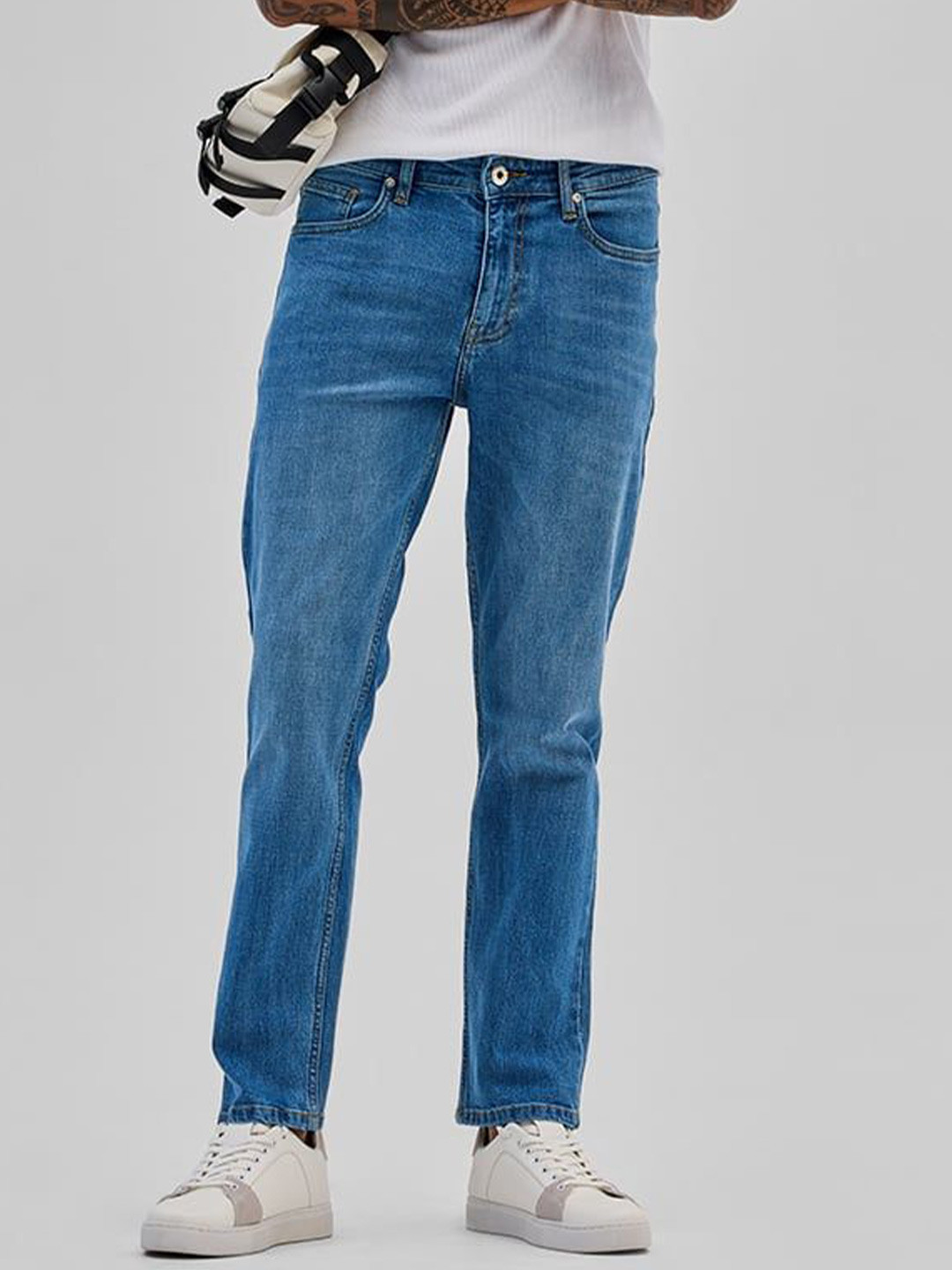 Buy Snitch Men Classic Snitch Blue Plain Regular Fit Jeans - Jeans for ...