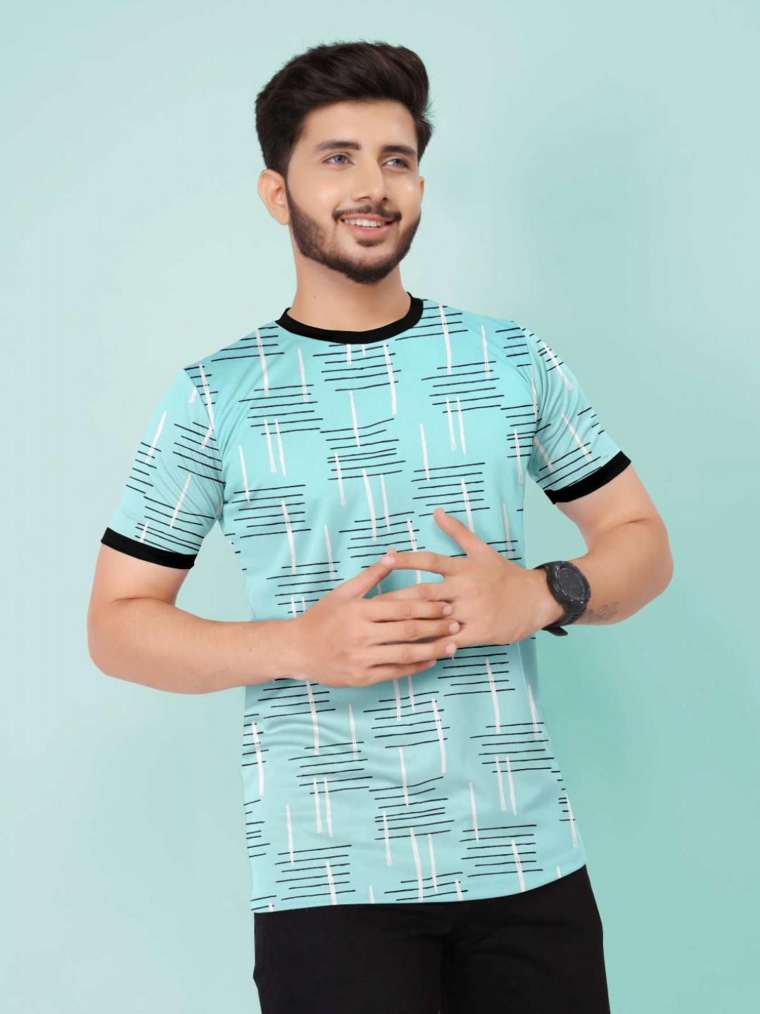 Buy SZN Men Turquoise Geometric T Shirt - Tshirts for Men 33202413 | Myntra