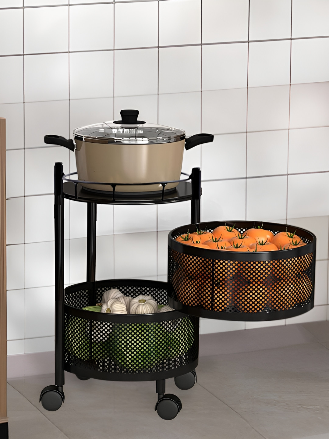 Buy Aura Black Storage Rack 2 Layer Rotating Vegetable Kitchen Trolley ...