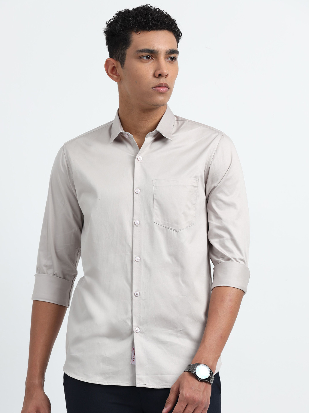 Buy U.S. PITCHERS Men Smart Slim Fit Spread Collar Solid Satin Casual ...