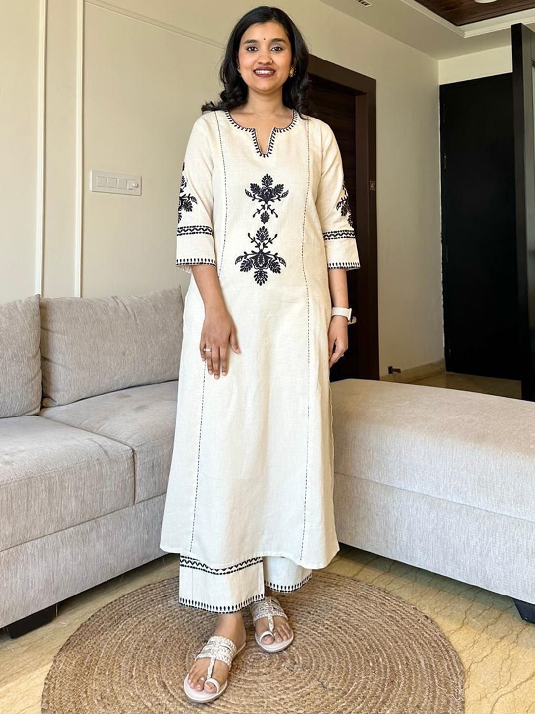 Buy Aaysa Embroidered A Line Thread Work Pure Cotton Kurta With ...