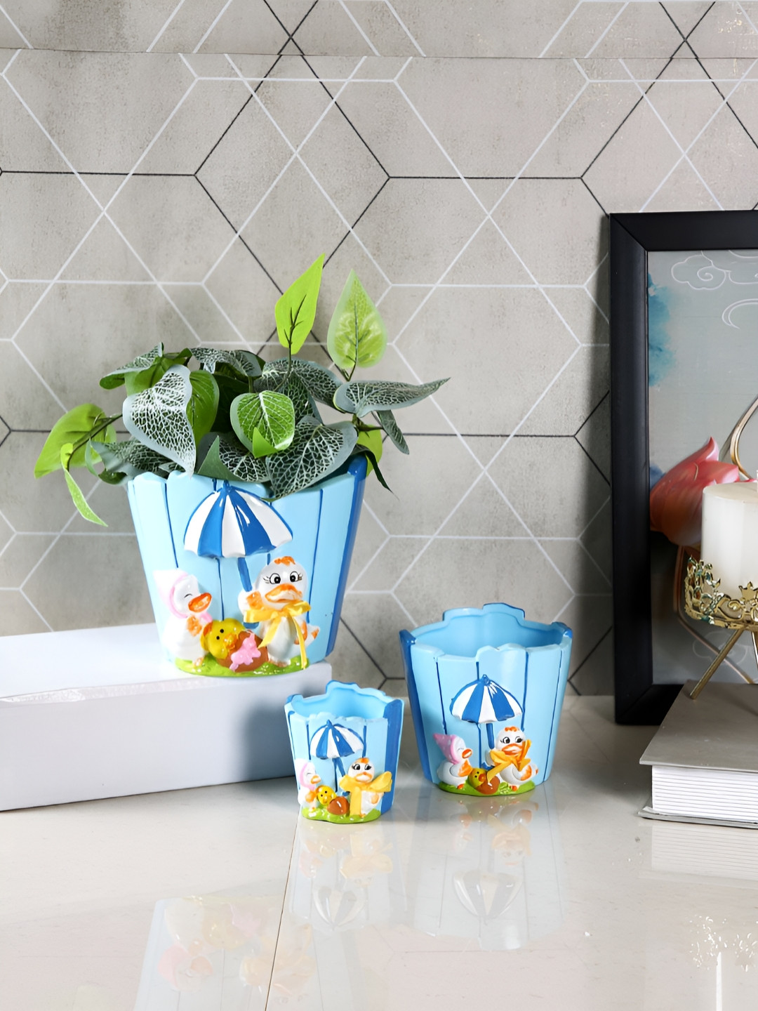 Buy TAYHAA Blue & White 3 Pieces Seaside Friends Ceramic Flower ...