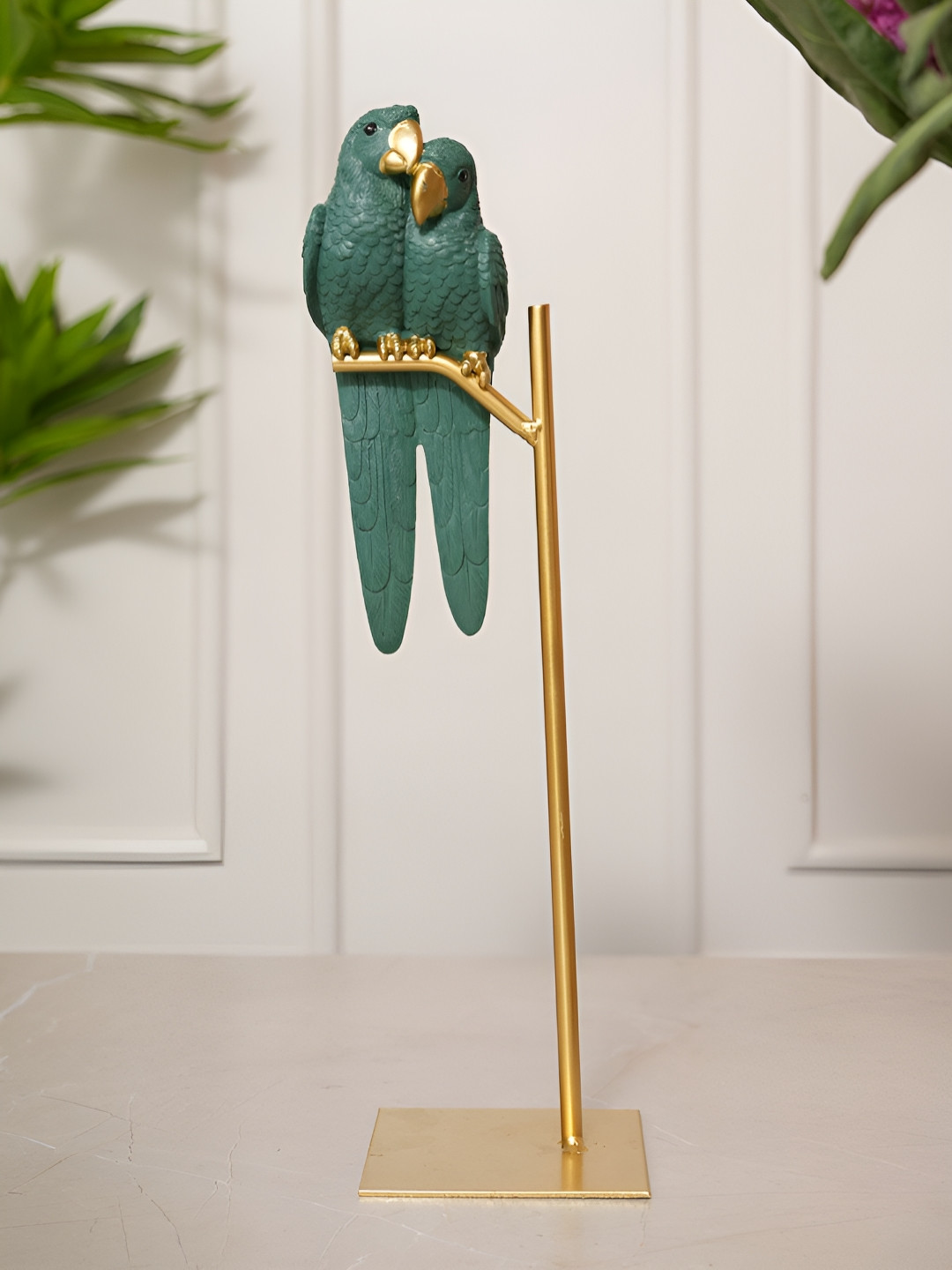 Buy HOME 360 Green & Gold Toned Love Birds On Metal Stand Showpiece ...