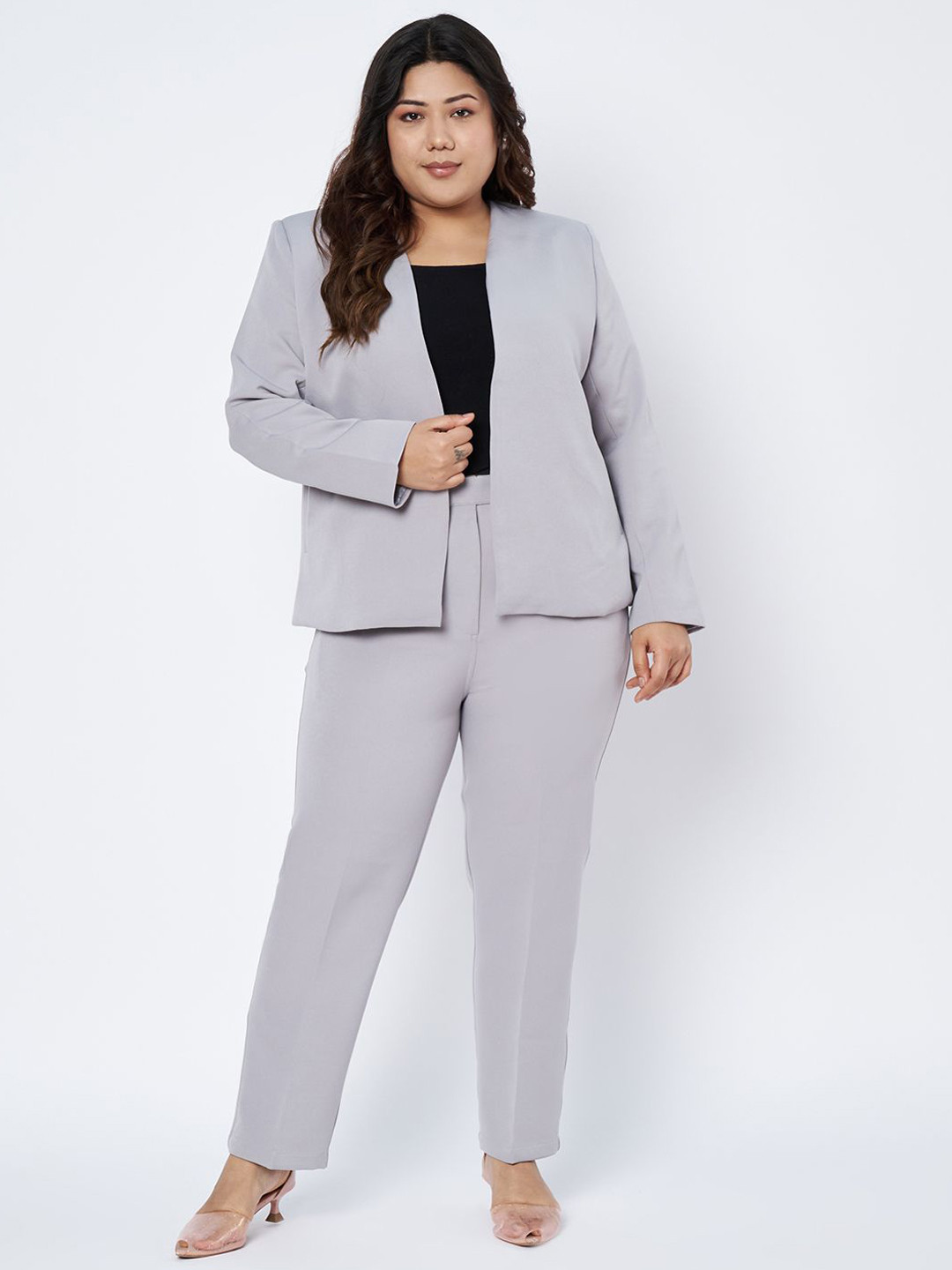 Buy BRINNS Women Plus Size Front Open Regular Fit 2 Piece Formal Suit ...