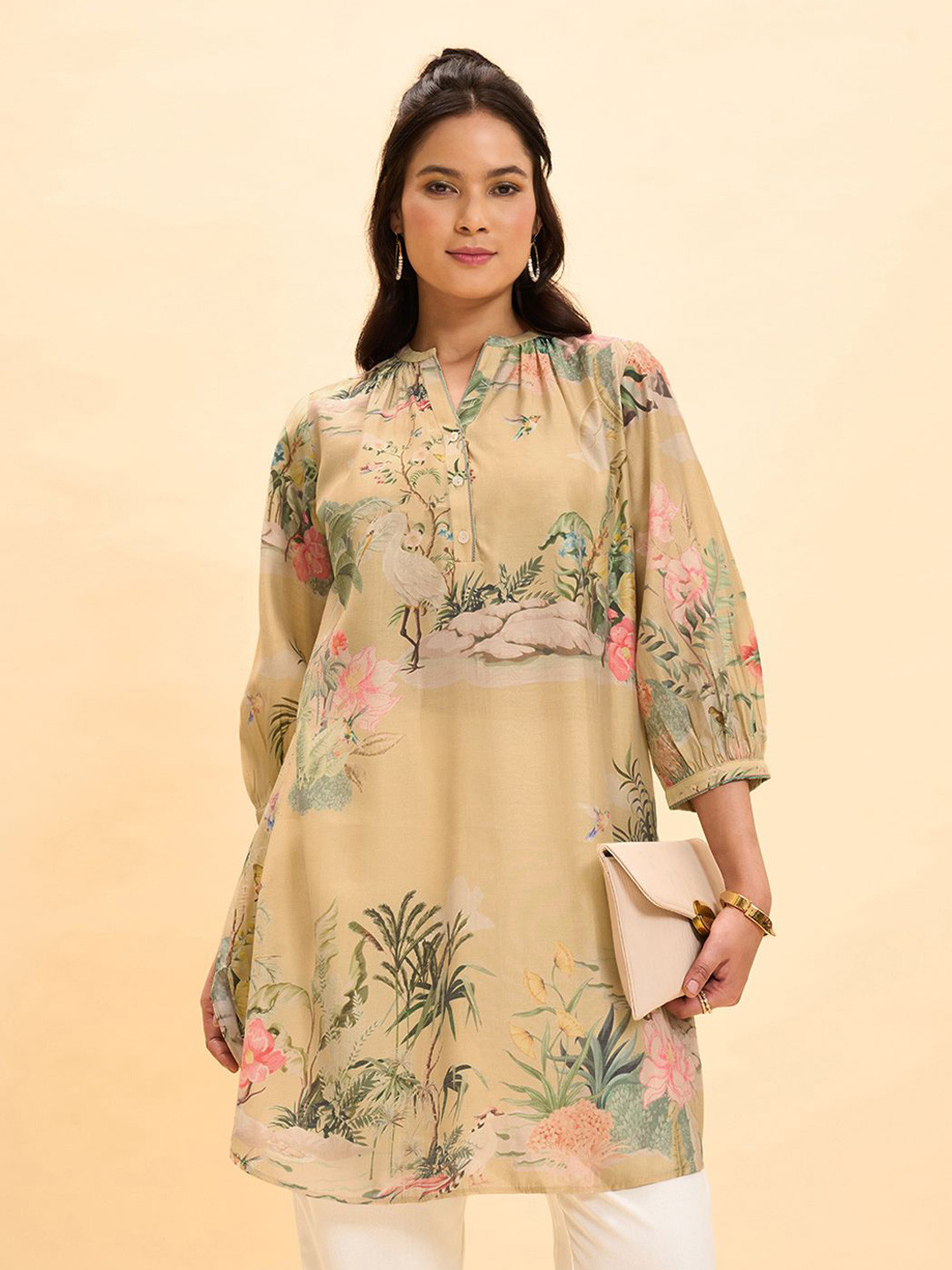 Buy Marigold Lane Mandarin Collar Printed Tunic - Tunics for Women ...