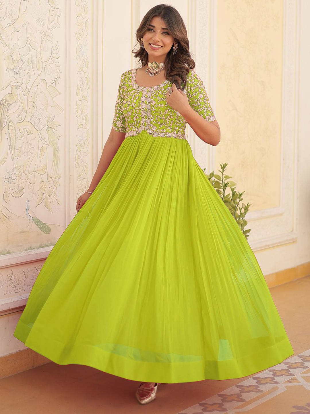 Buy Fashion Basket Women Emboridered Work Georgette Anarkali Gown ...