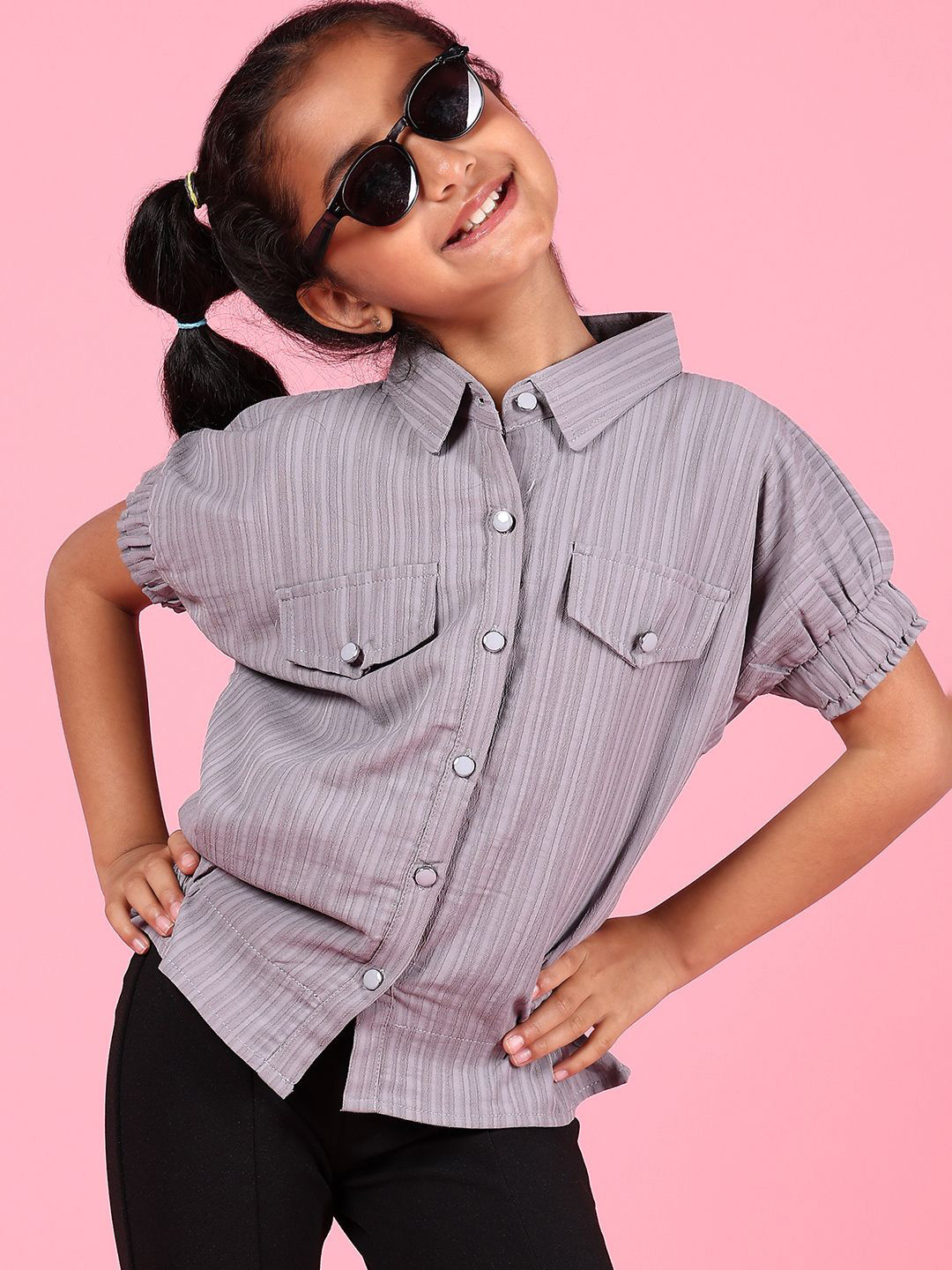 Buy V Mart Girls Spread Collar Vertical Striped Cotton Casual Shirt ...