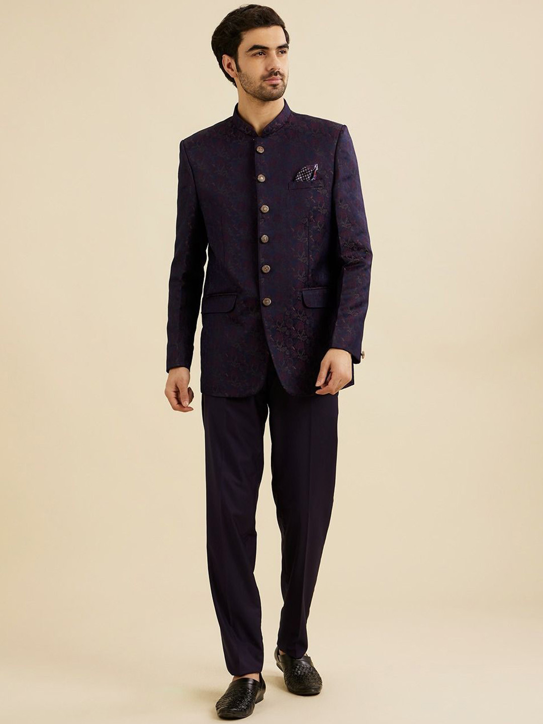 Buy Manyavar Self Design Mandarin Collar Two Piece Suit - Suits for Men ...