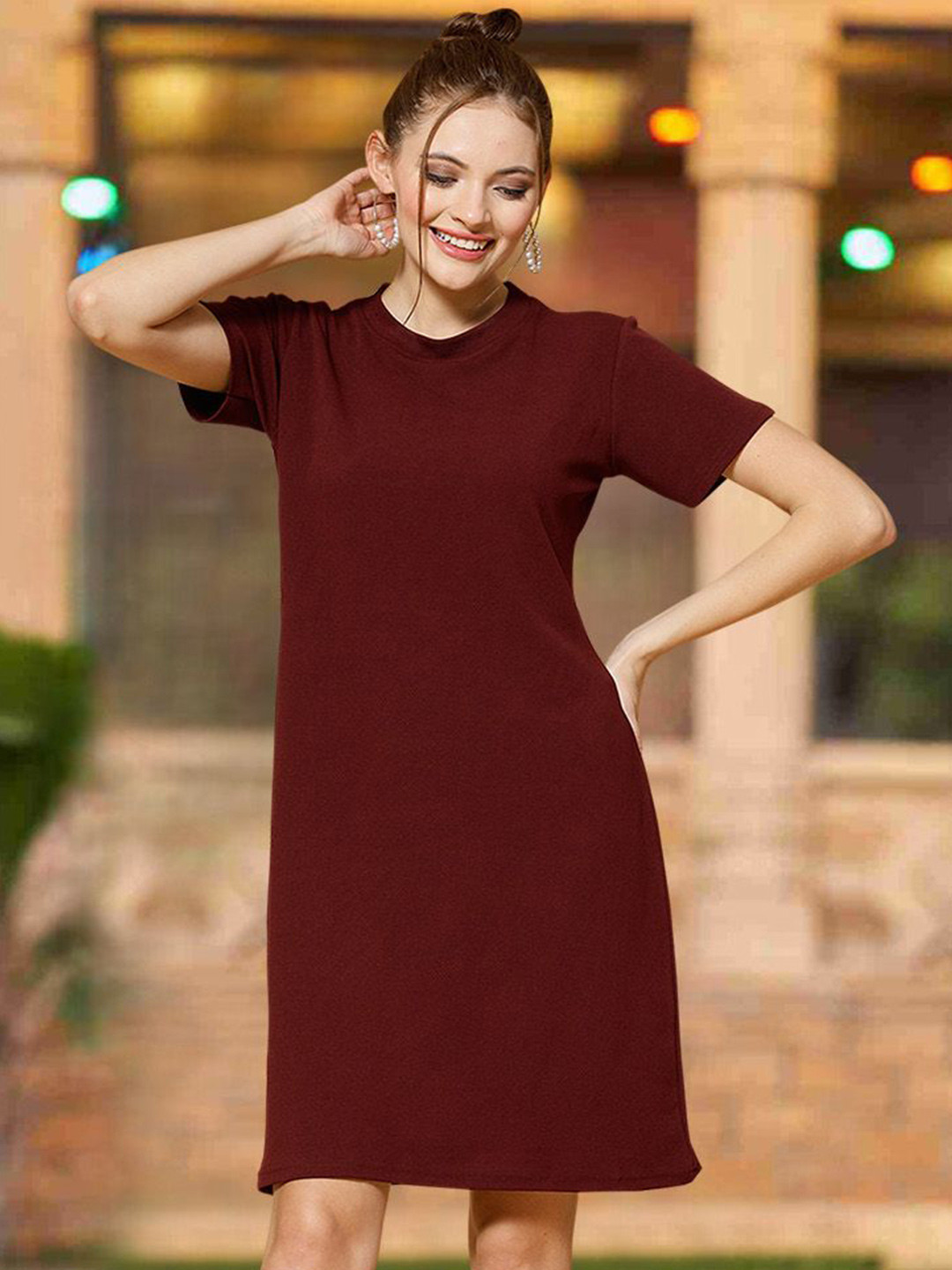 Buy Moda Rapido Women Round Neck Short Sleeves Above Knee A Line Dress ...