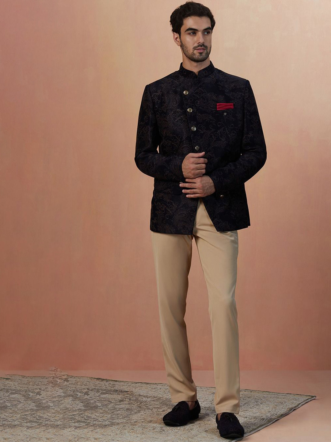 Buy Manyavar Self Design Mandarin Collar Two Piece Suit - Suits for Men ...