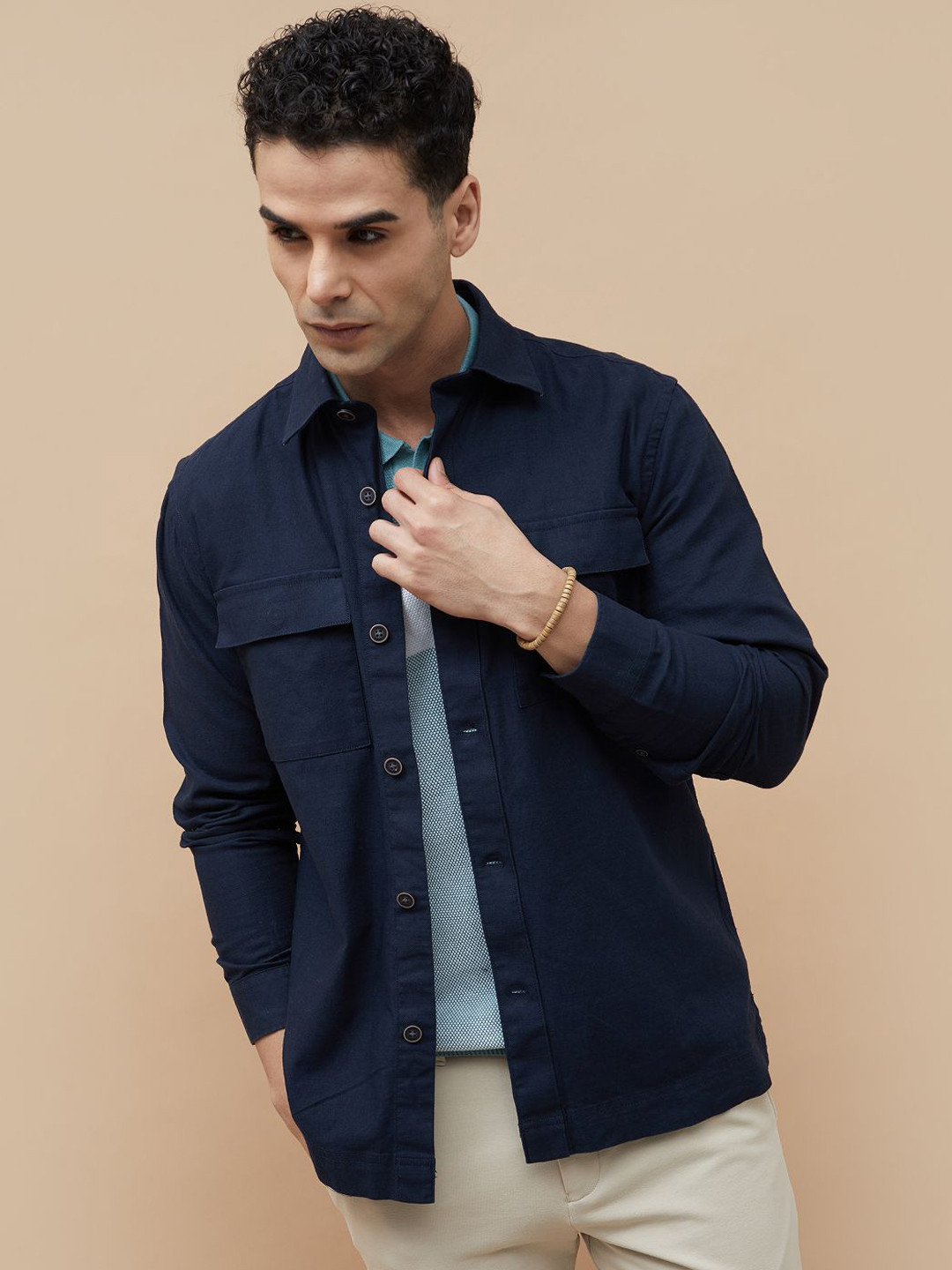 Buy CODE By Lifestyle Men Spread Collar Solid Cotton Casual Tailored ...